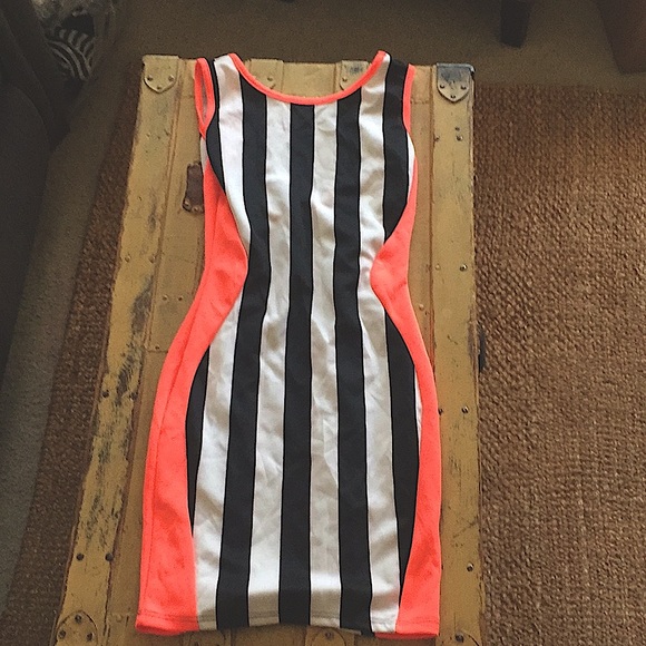 Vintage | Dresses | Vintage Retro 8s 90s Striped Neon Bodycon Dress S ...